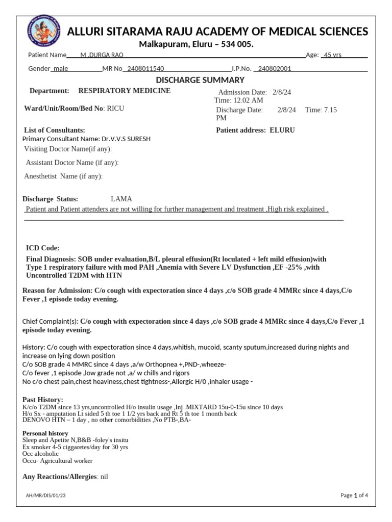Discharge Summary (1) DURGA RAO | PDF