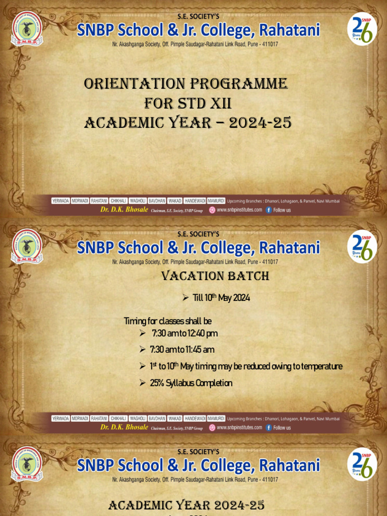 Orientation Programme For STD Xii Academic Year - 2024-25 | PDF