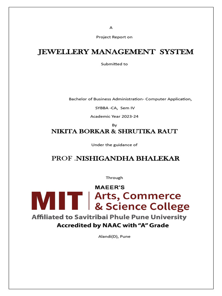 Jewellery Management System - Project | PDF