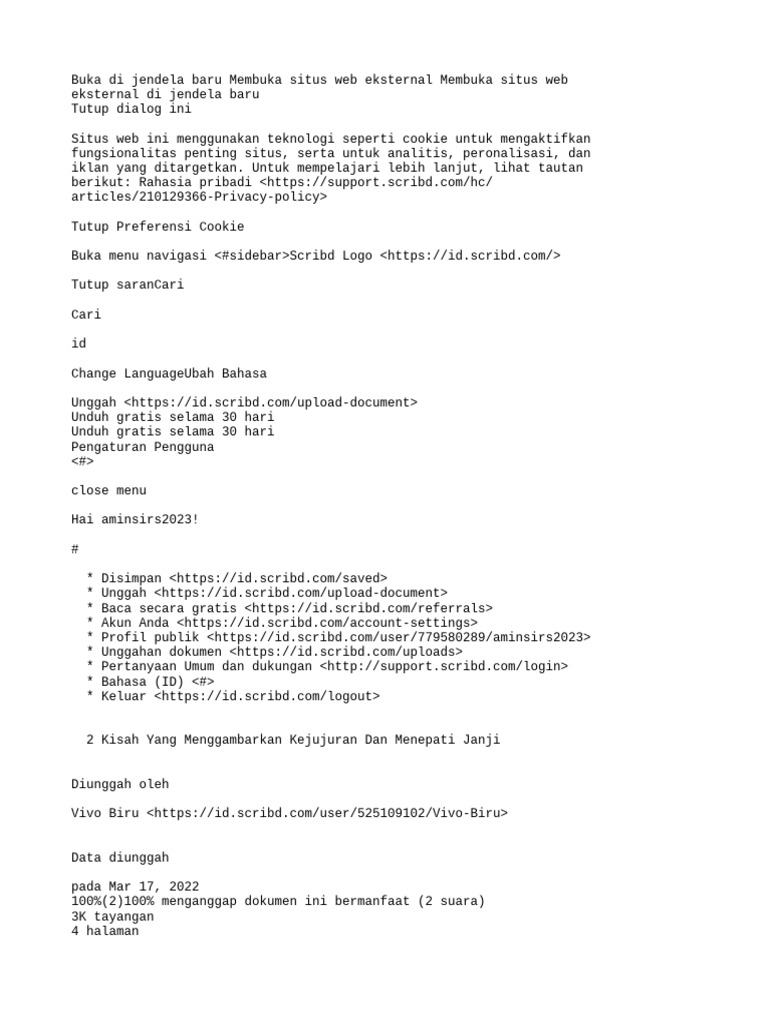 2 Kisah Yang Menggambarkan Kejujuran Dan Menepati Janji - PDF | PDF