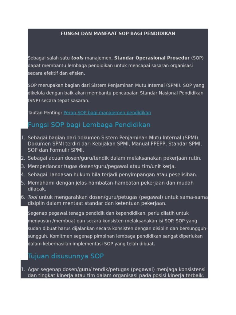 Fungsi Dan Manfaat Sop Bagi Pendidikan | PDF