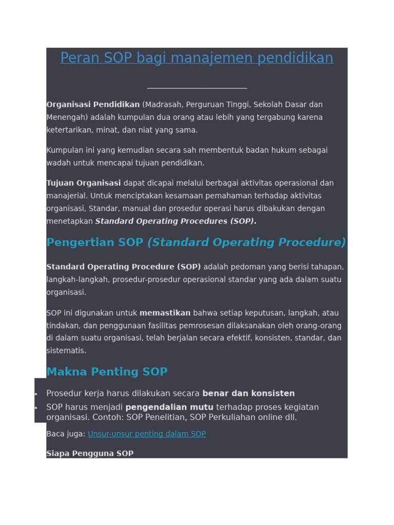Peran SOP Bagi Manajemen Pendidikan | PDF