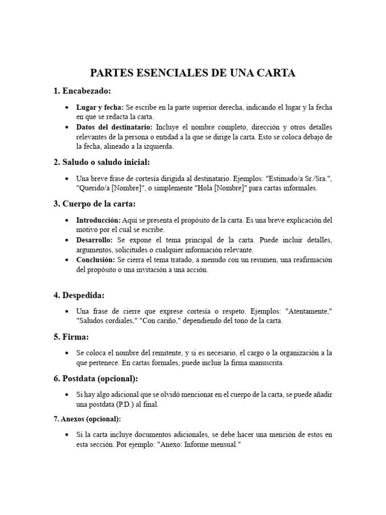 Partes Esenciales de Una Carta | PDF