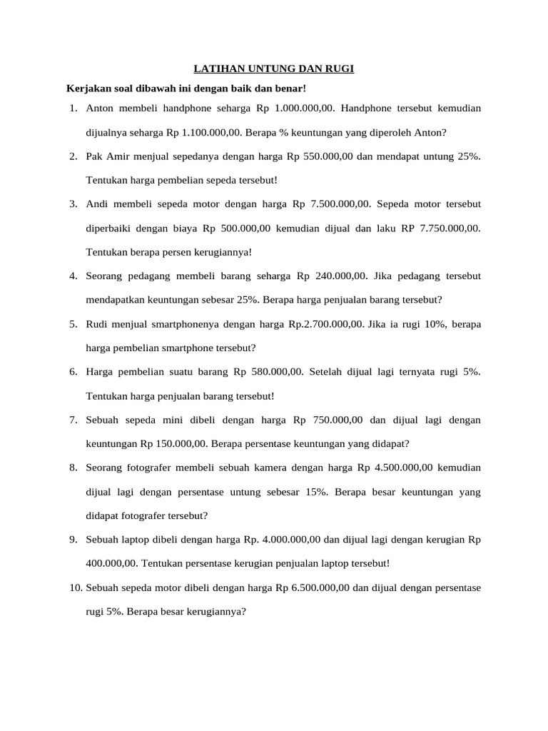 LATIHAN UNTUNG DAN RUGI | PDF