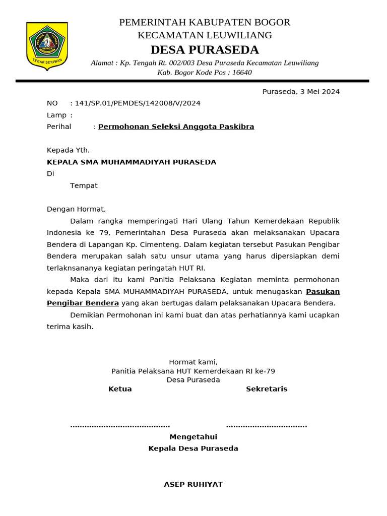 Surat Permohonan Paskibra | PDF