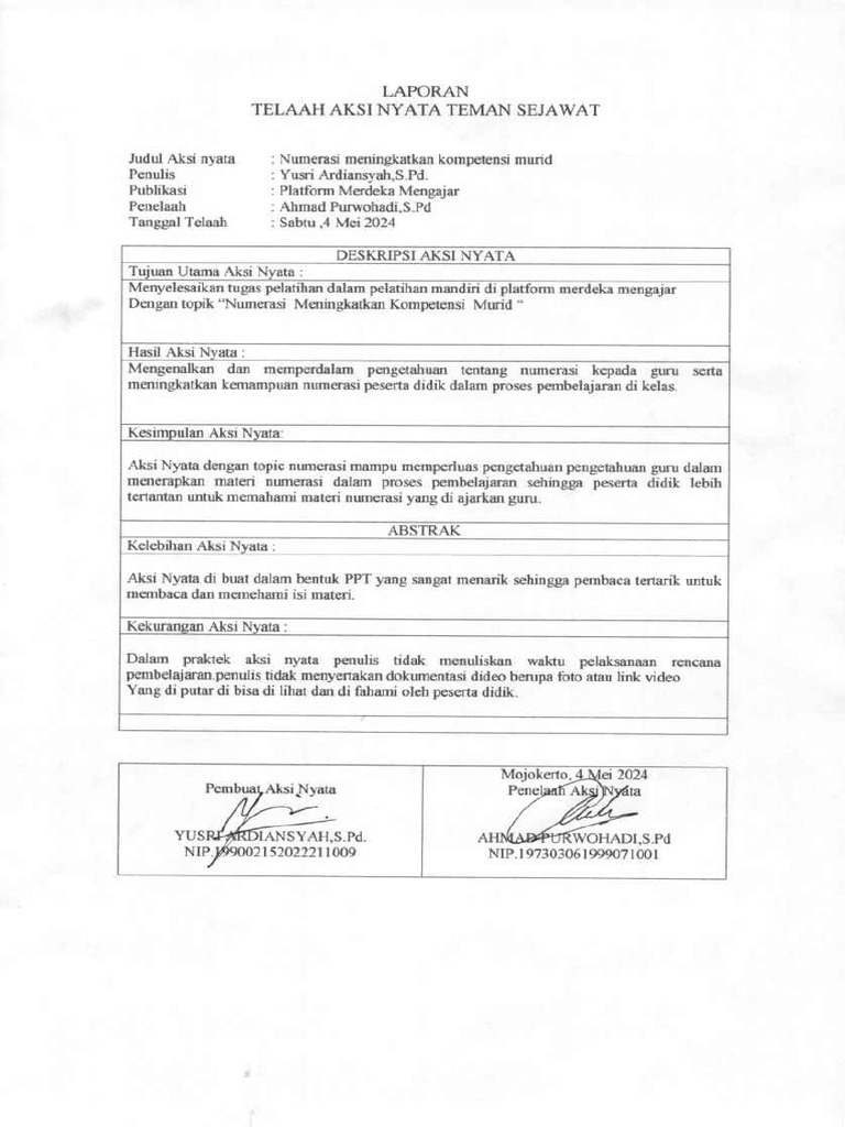 Telaah Aksi Nyata Rekan Sejawat | PDF