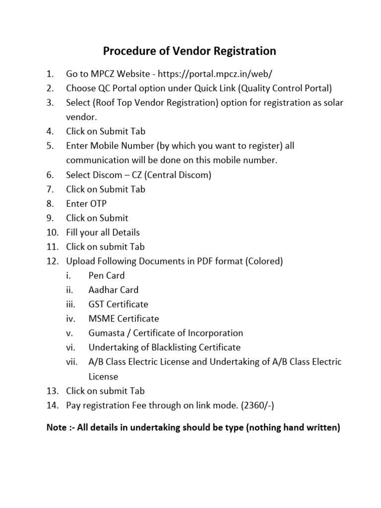 Vendor Registration Procedure Rooftop | PDF