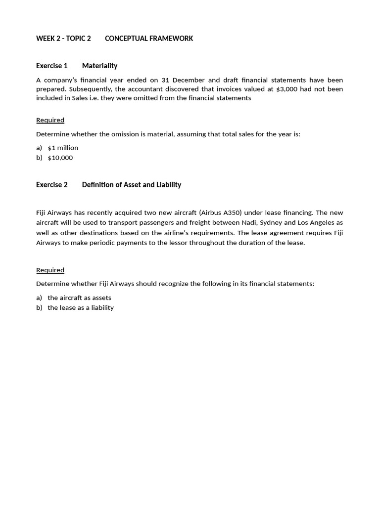 Week 2 Topic 2 - Conceptual Framework - Lecture Exercises | PDF