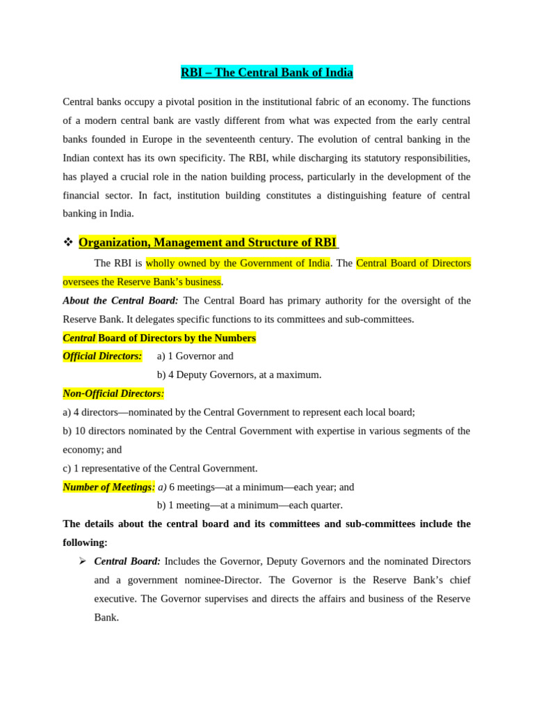 1-RBI and Its Functions | PDF