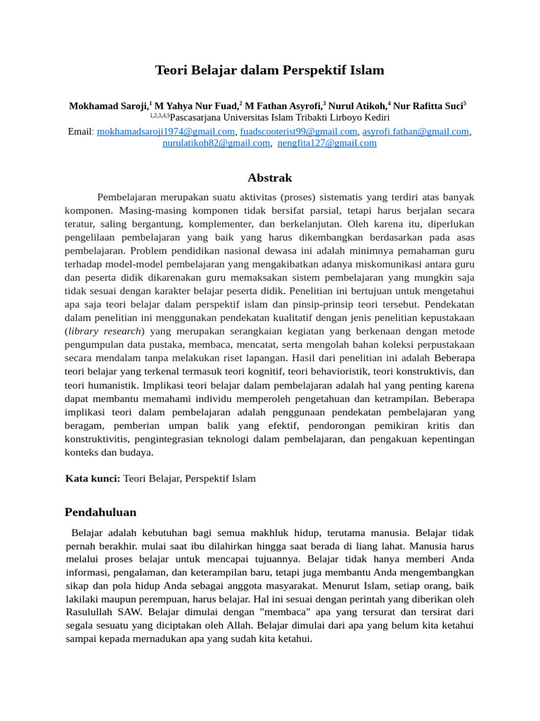 Kelompok 1 - Teori Belajar Dalam Perspektif Islam | PDF