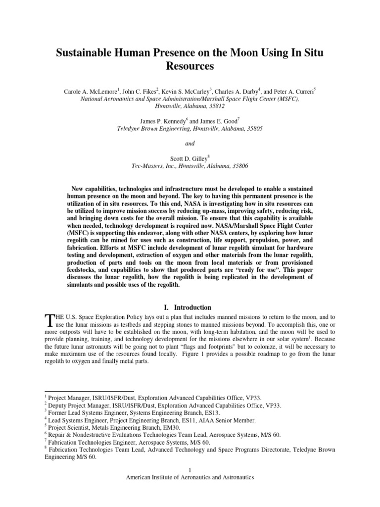 Sustainable Human Presence On The Moon U | PDF