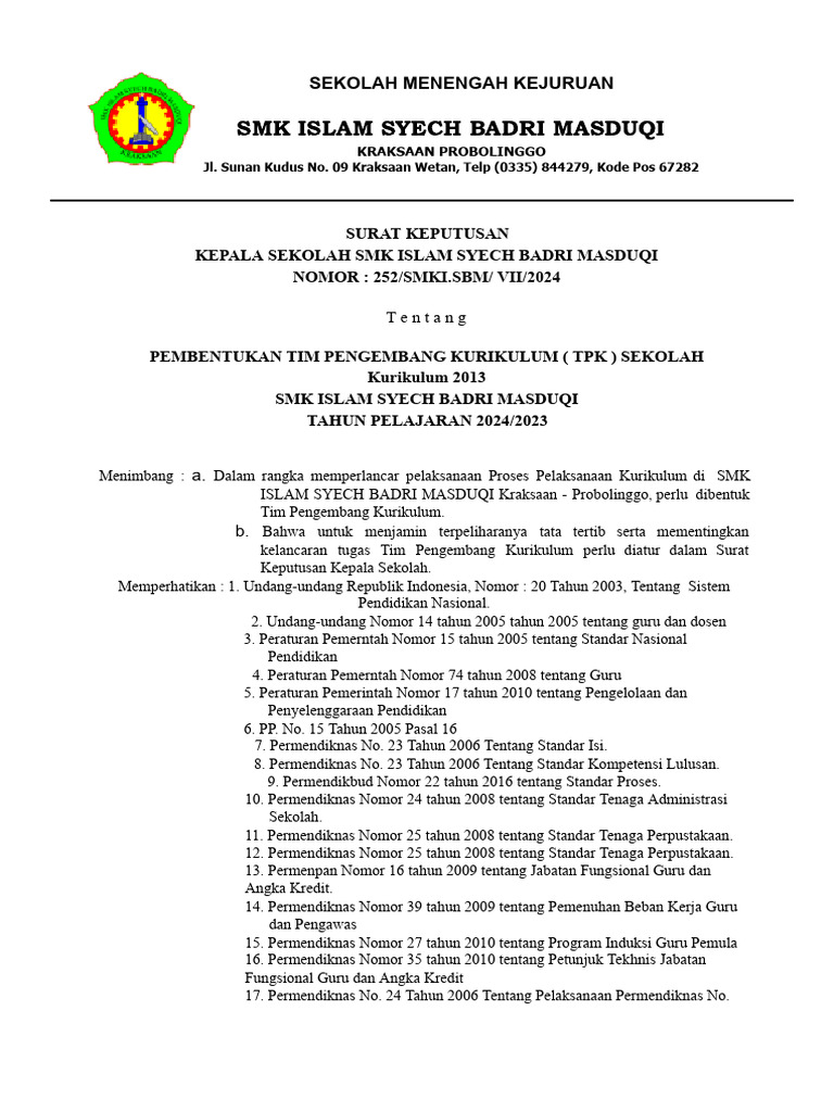 SK TIM PENGEMBANG KURIKULUM (Fix) | PDF