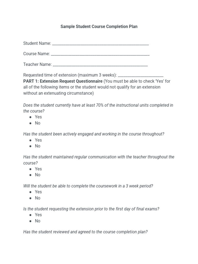 Sample Student Course Completion Plan | PDF