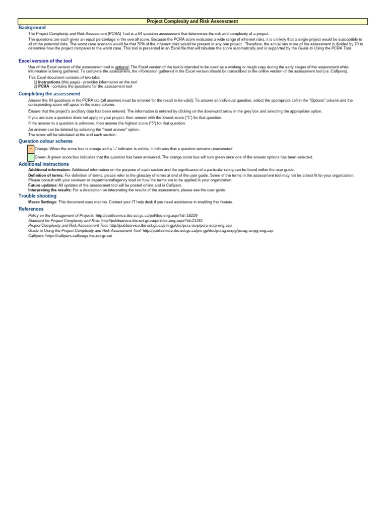 Project Complexity and Risk Assessment Excel Template | PDF