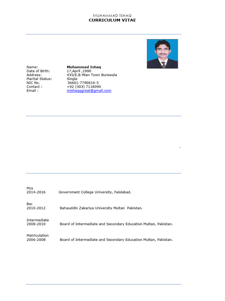 Muhammad Ishaq'Cv | PDF