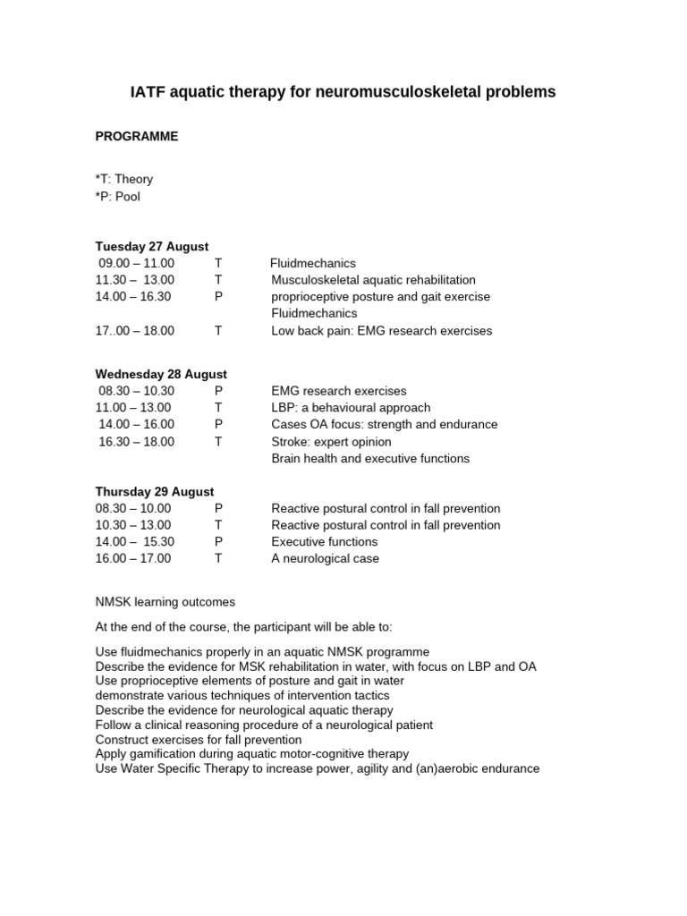 Hydrotherapy Program | PDF