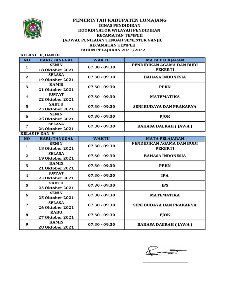 Jadwal Pts 2021 | PDF