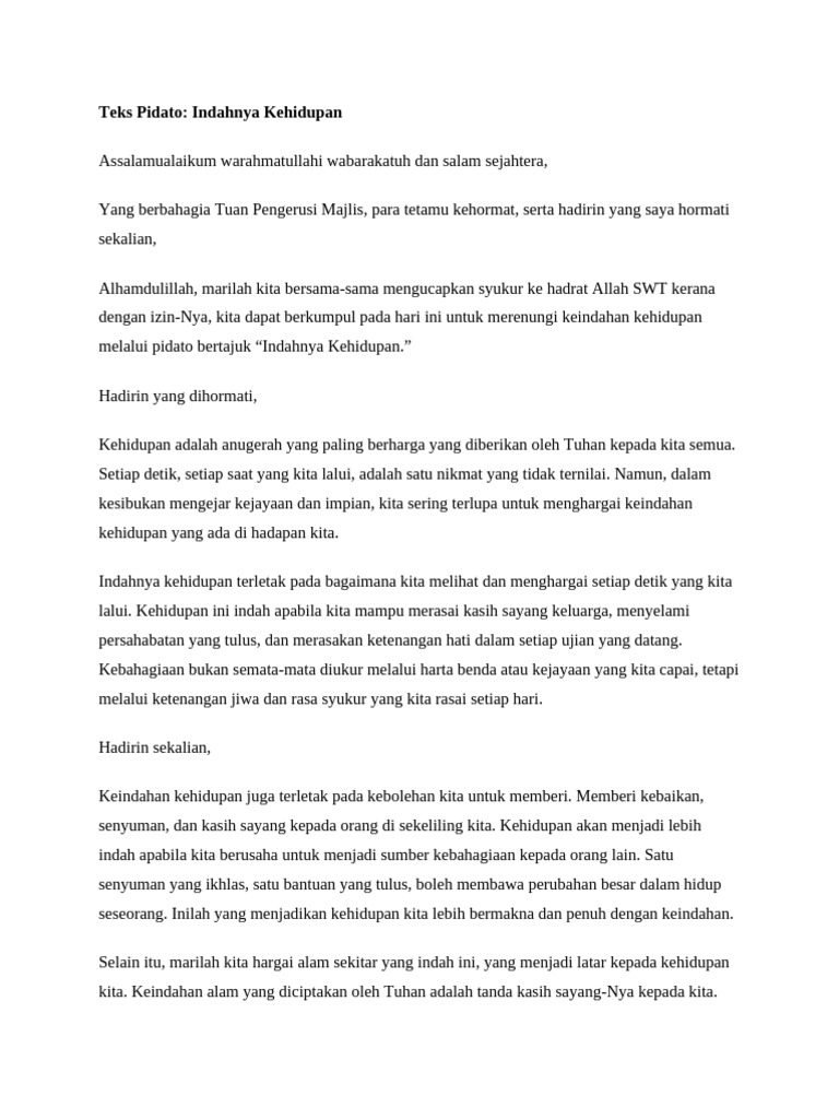 Teks Pidato Indahnya Kehidupan | PDF