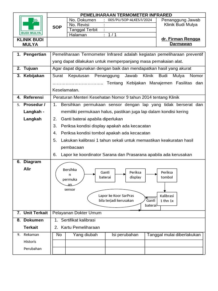 Sop Pemeliharaan Termometer Infrared | PDF