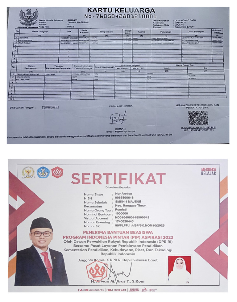 KK Dan Sertifikat Nisa | PDF