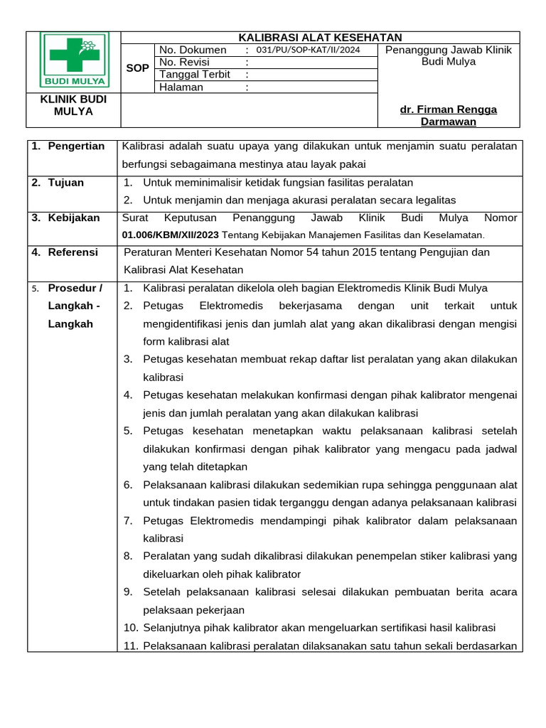Sop Kalibrasi Alkes | PDF