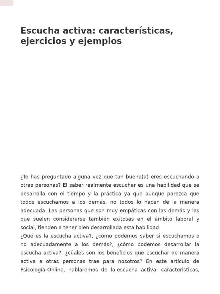 Escucha Activa Concepto Ejercicios | PDF