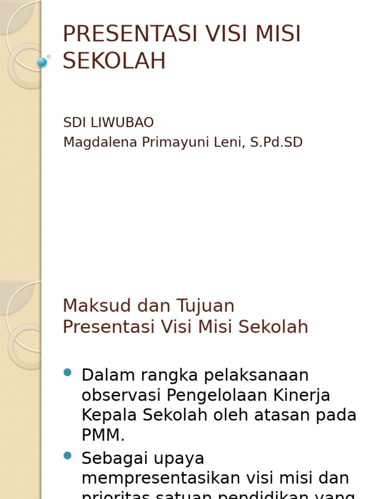 Presentasi Visi Misi Sdi Liwubao | PDF