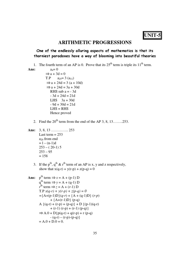 10 Mathematics Arithmetic Progressions Impq 1 | PDF