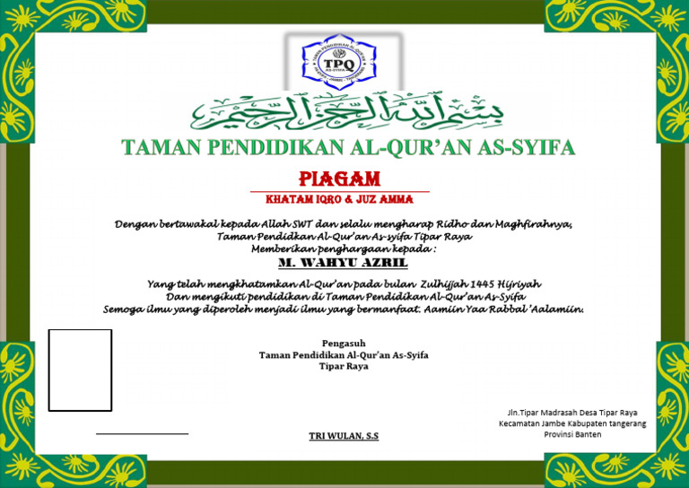 Sertifikat TPQ | PDF