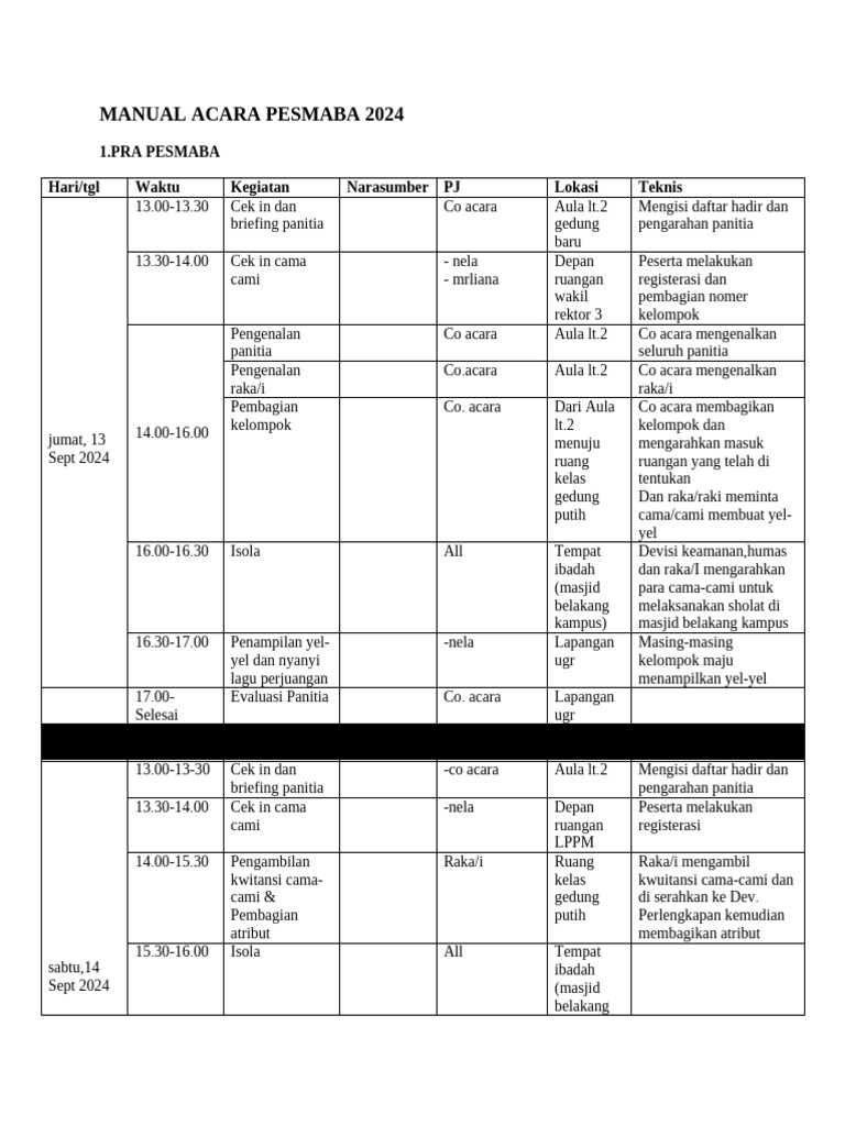 Manual Acara PKKMB 2024 | PDF
