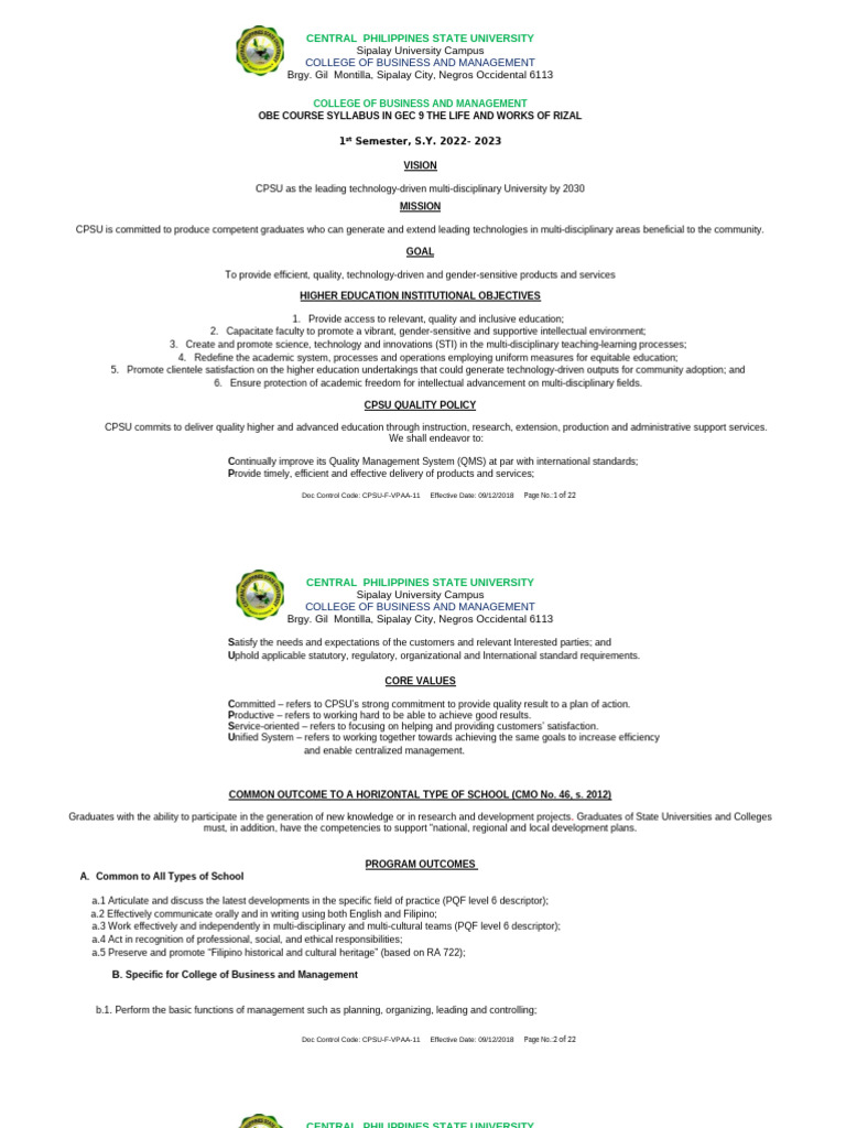 001 GEC 9 Syllabus BSHM 3 | PDF