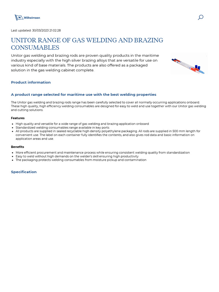 Unitor Range of Gas Welding and Brazing Consumables | PDF