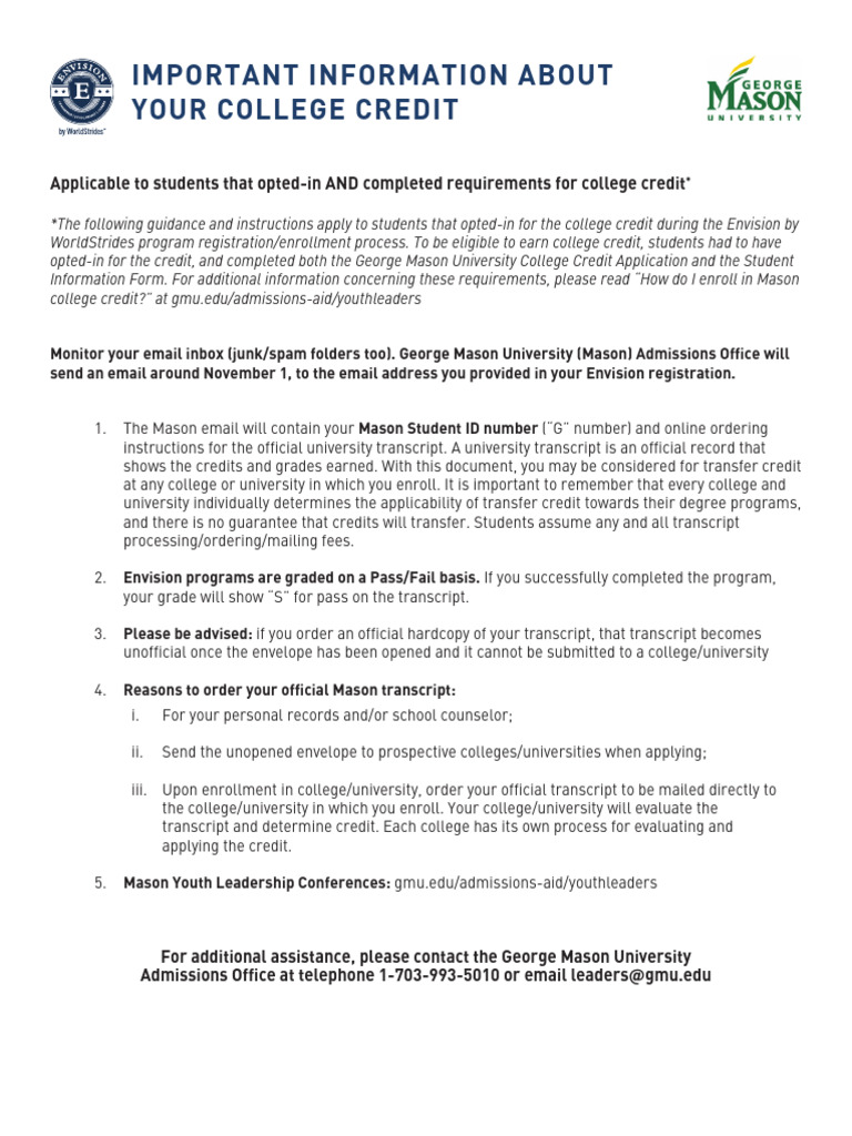 George Mason University College Credit Application | PDF