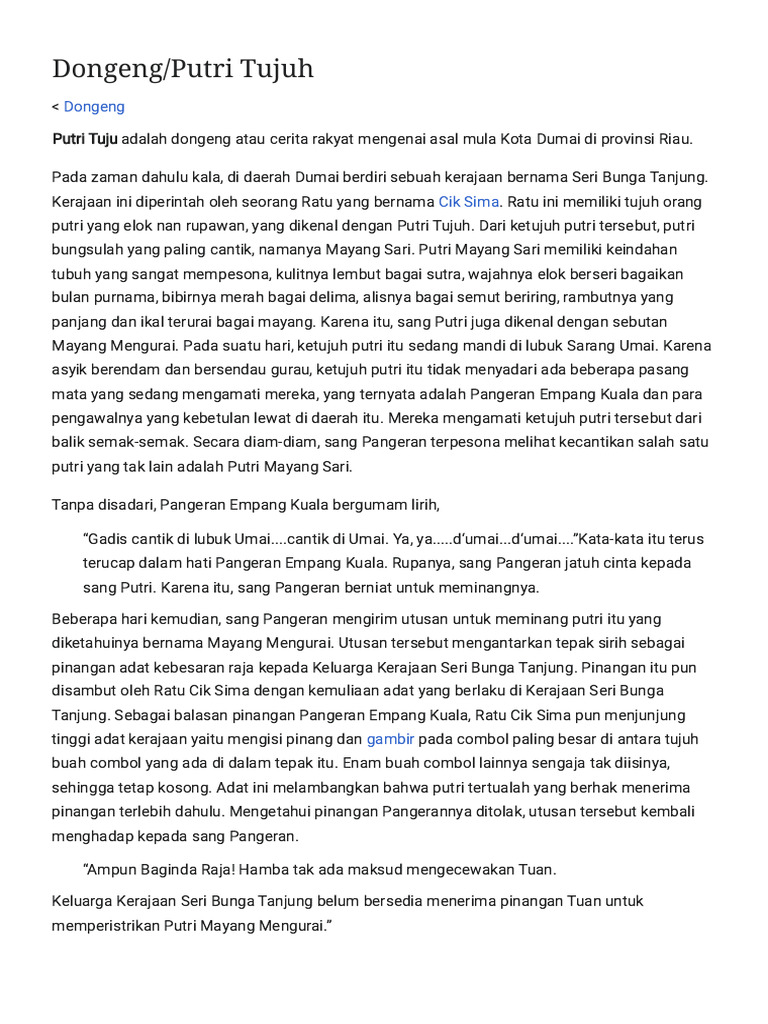 Dongeng - Putri Tujuh - Wikibuku Bahasa Indonesia | PDF