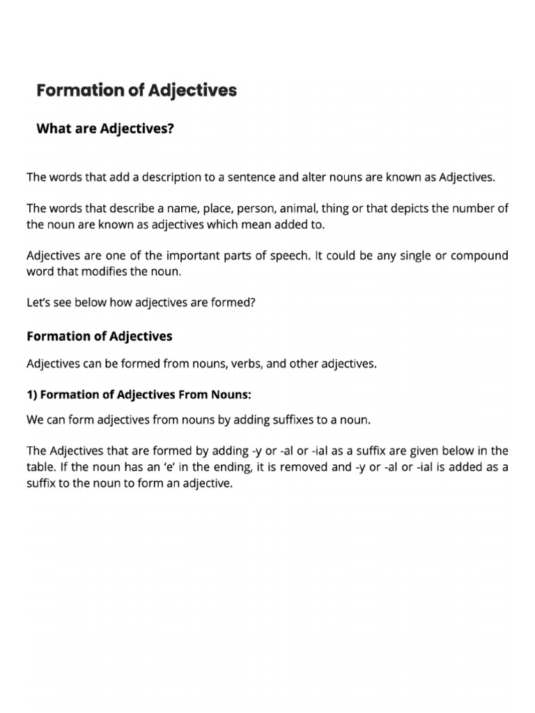 Formation of Adjectives | PDF