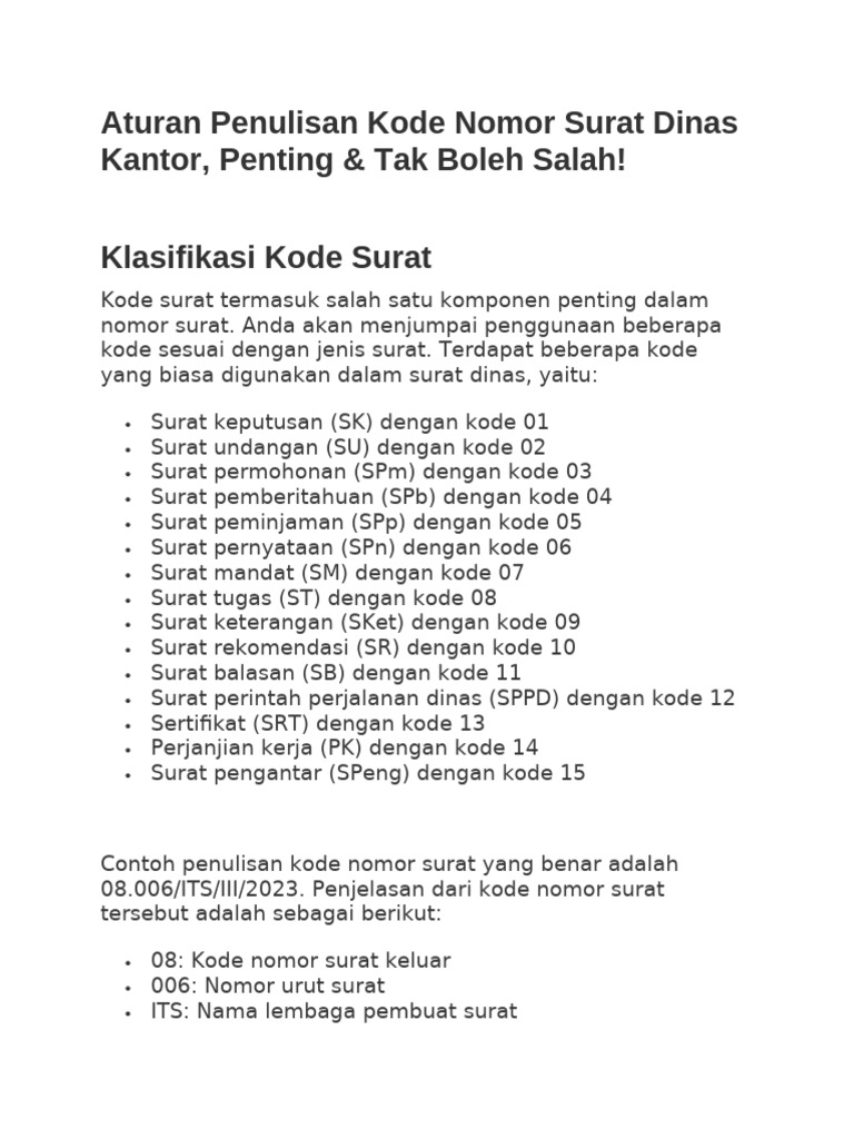Klasifikasi Kode Surat | PDF