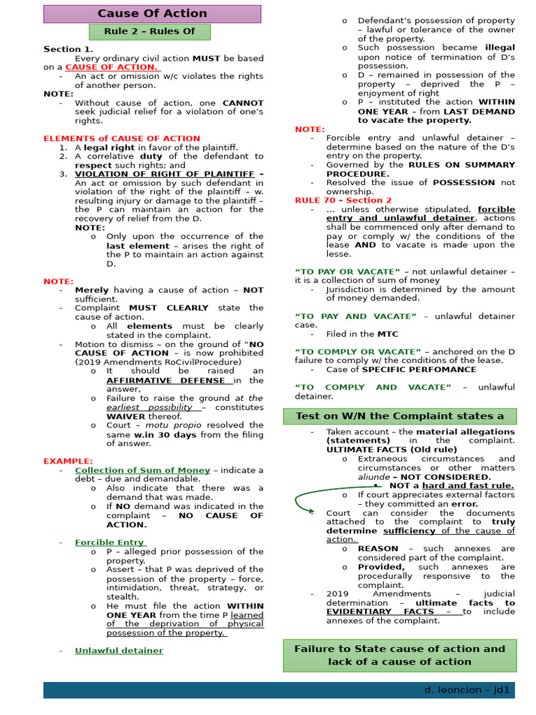 CivPro Cause of Action | PDF | Lawsuit | Cause Of Action