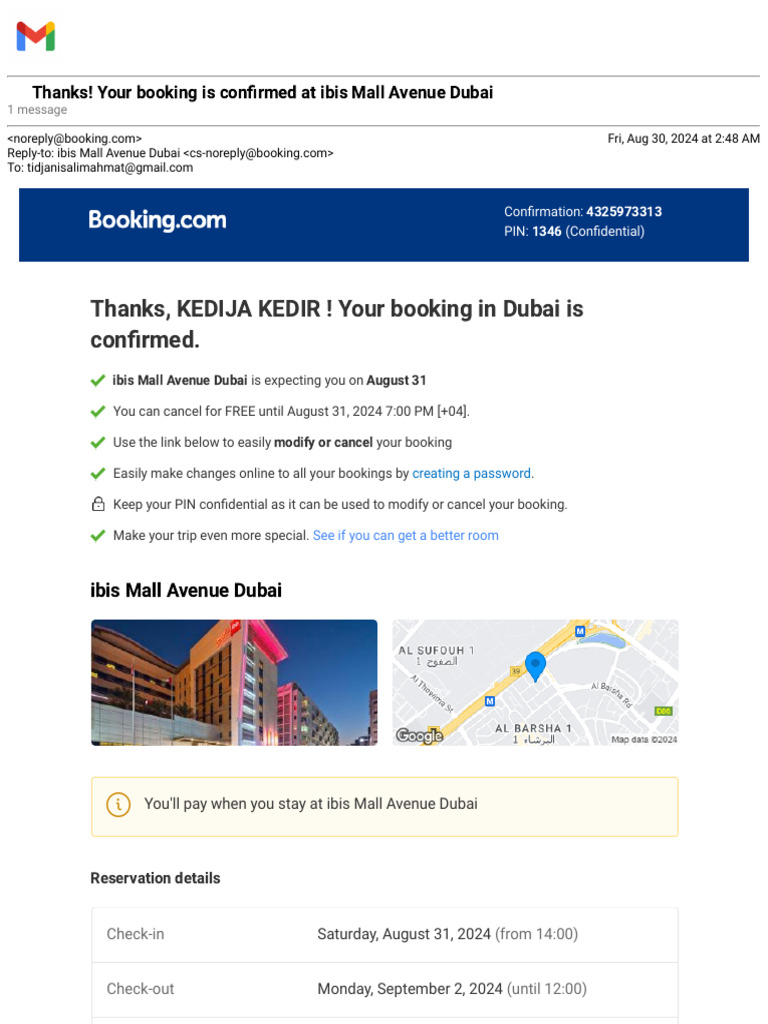Gmail - ? Thanks! Your Booking Is Confirmed at Ibis Mall Avenue Dubai | PDF