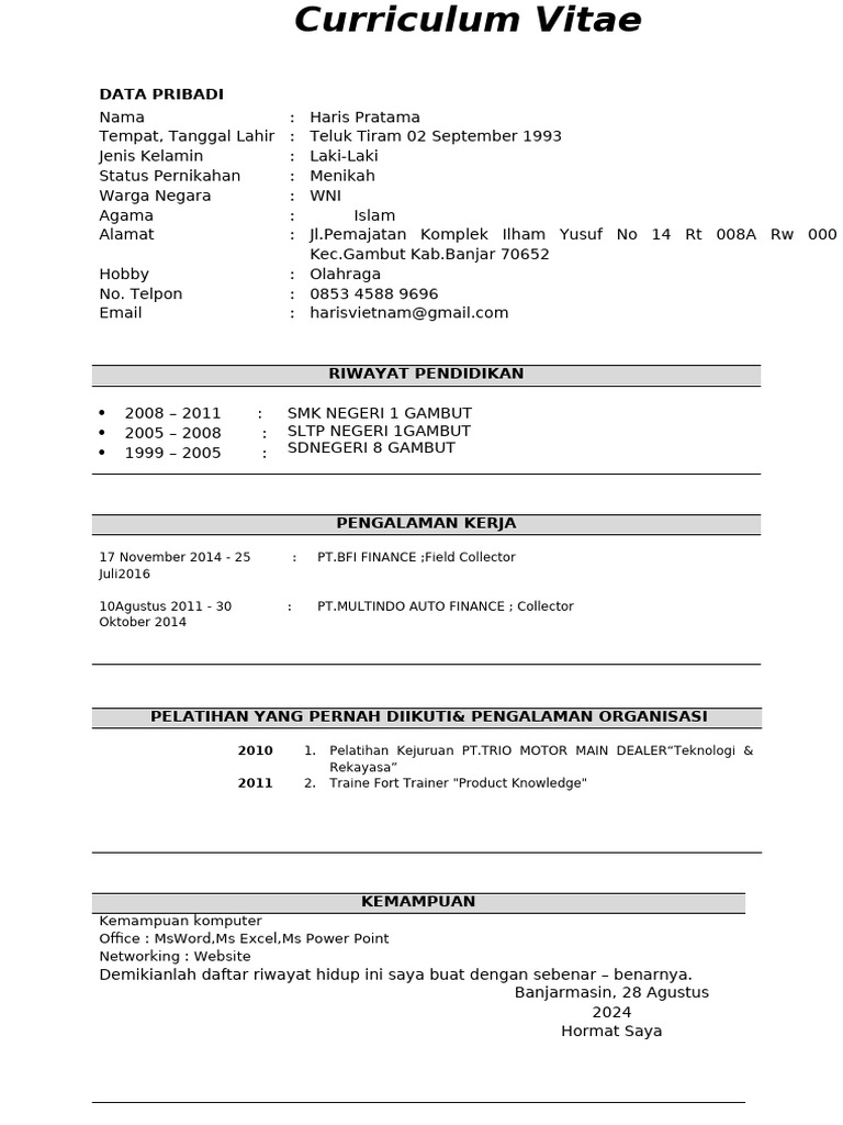 Curriculum Vitae - Lamaran) | PDF