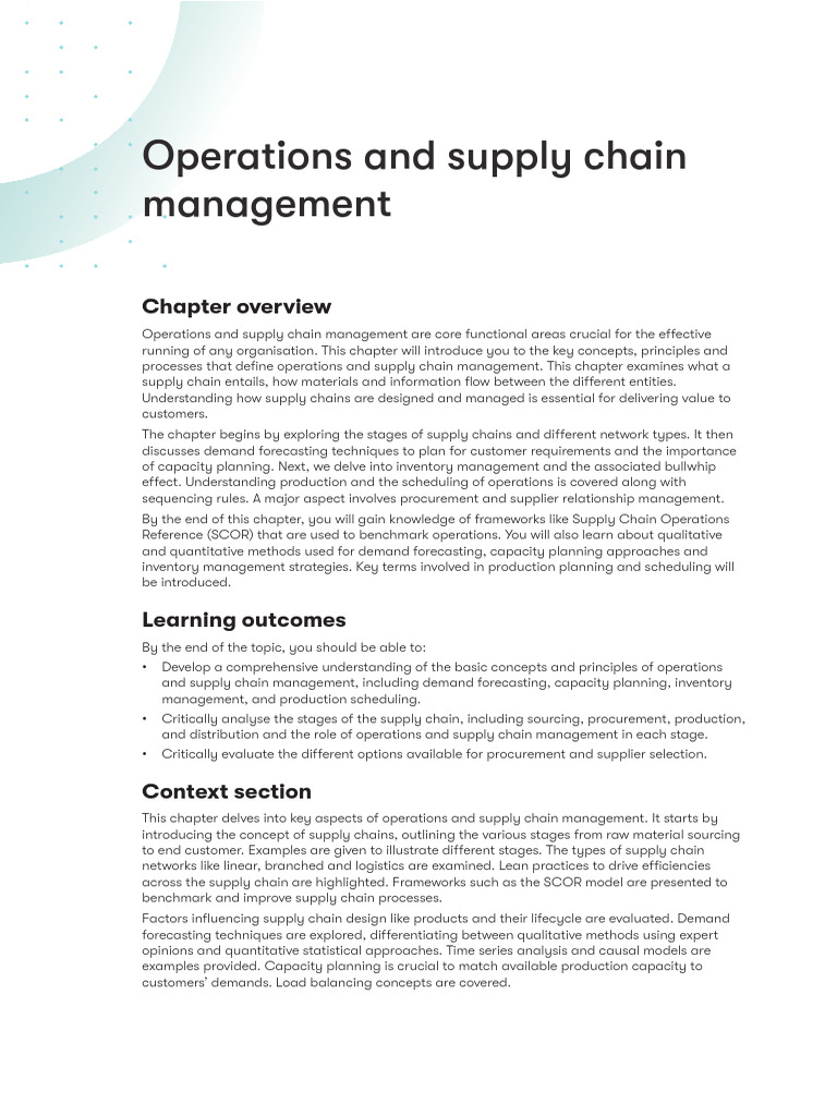 Topic Workbook - Operations and Supply Chain Management | PDF