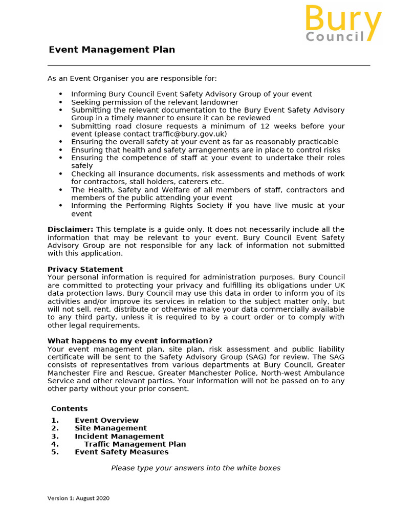 Event Management Plan Template | PDF