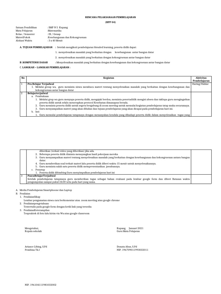 RPP DARING 1 Lembar. Pert 4 Fix | PDF