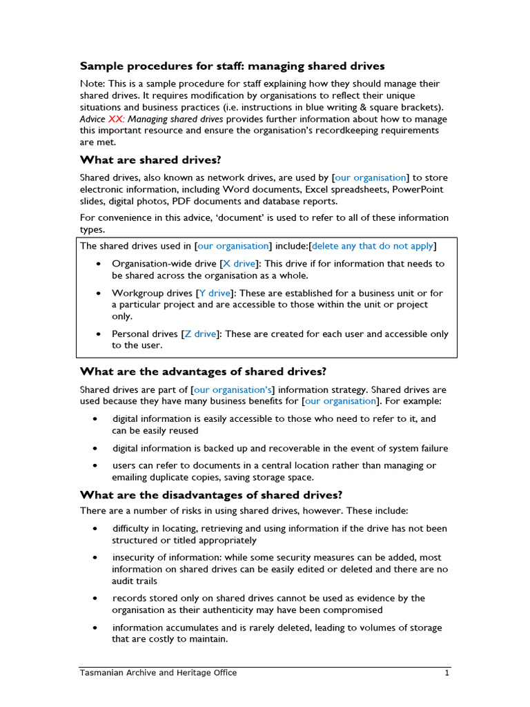 Advice 41 Template Sample Procedures For Staff Managing Shared Drives | PDF
