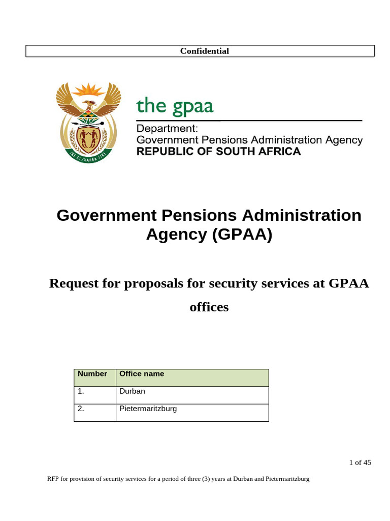 RFP-Durban Pietermaritzburg Security Services Bid (GPAA 092019) | PDF