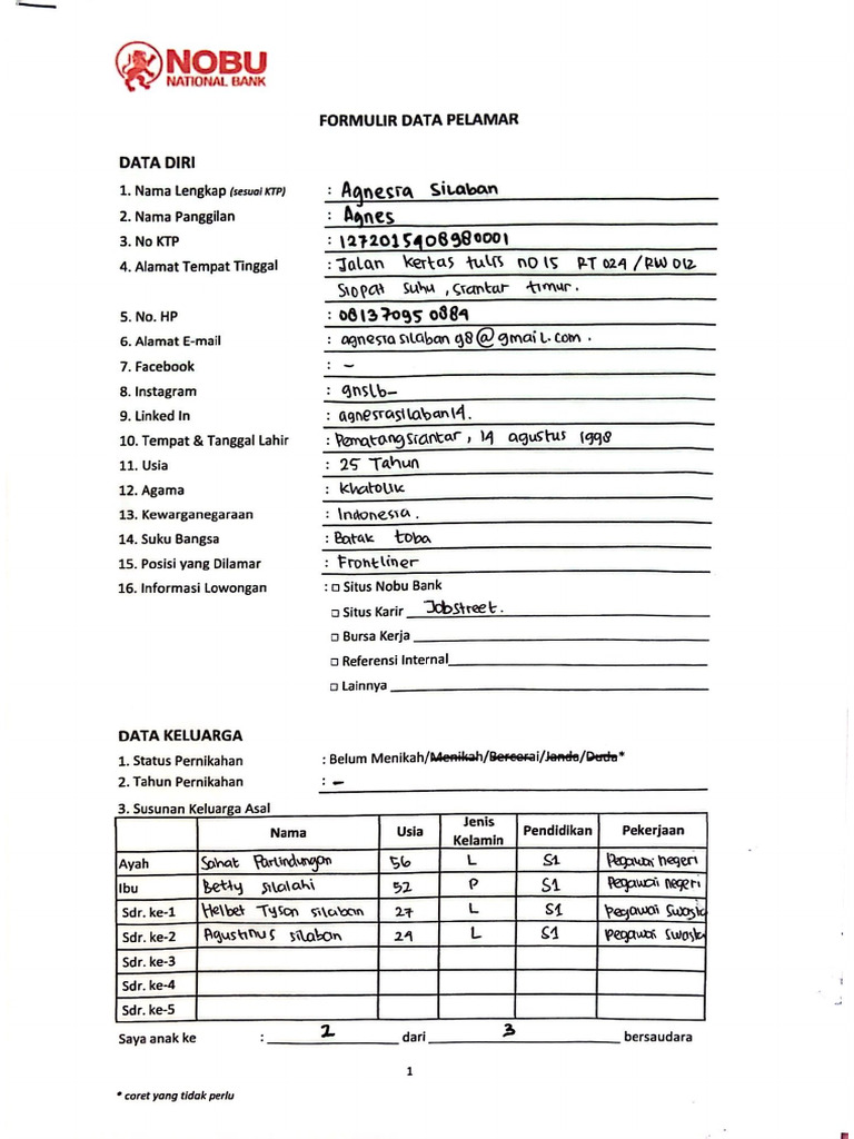 Formulir Data Pelamarr | PDF