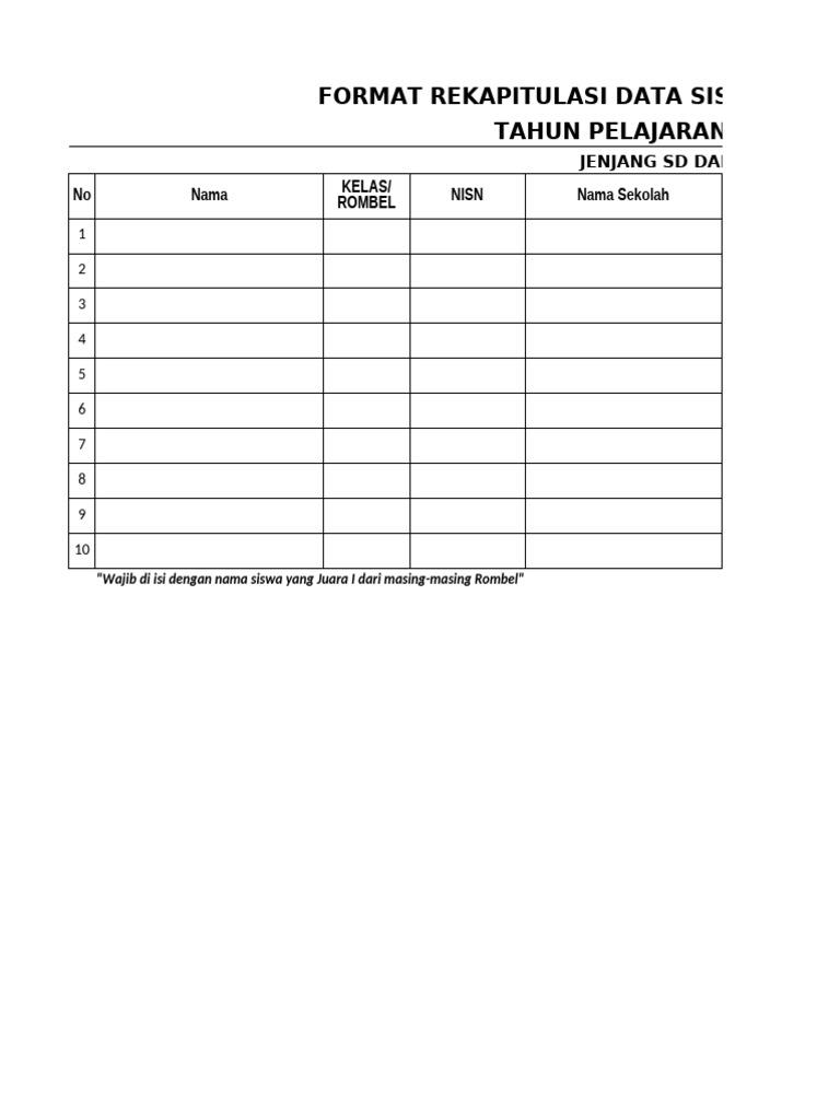 FORM Data Siswa Berprestasi 2024 | PDF