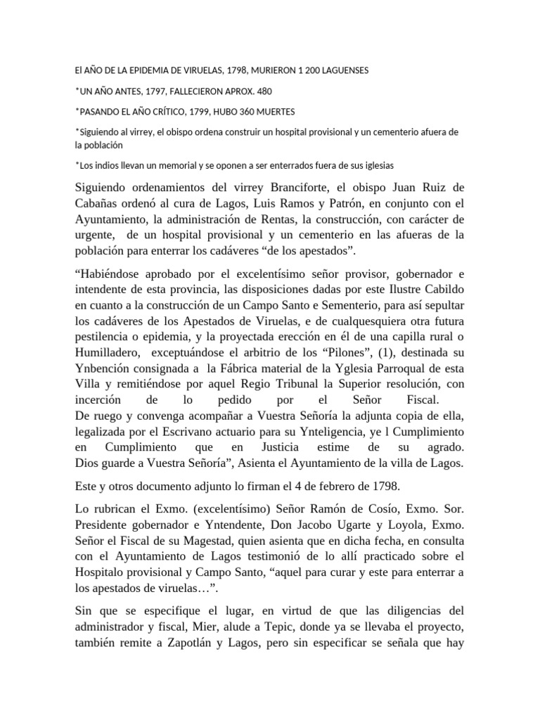 Epidemia de viruelas en Lagos 1798 | PDF