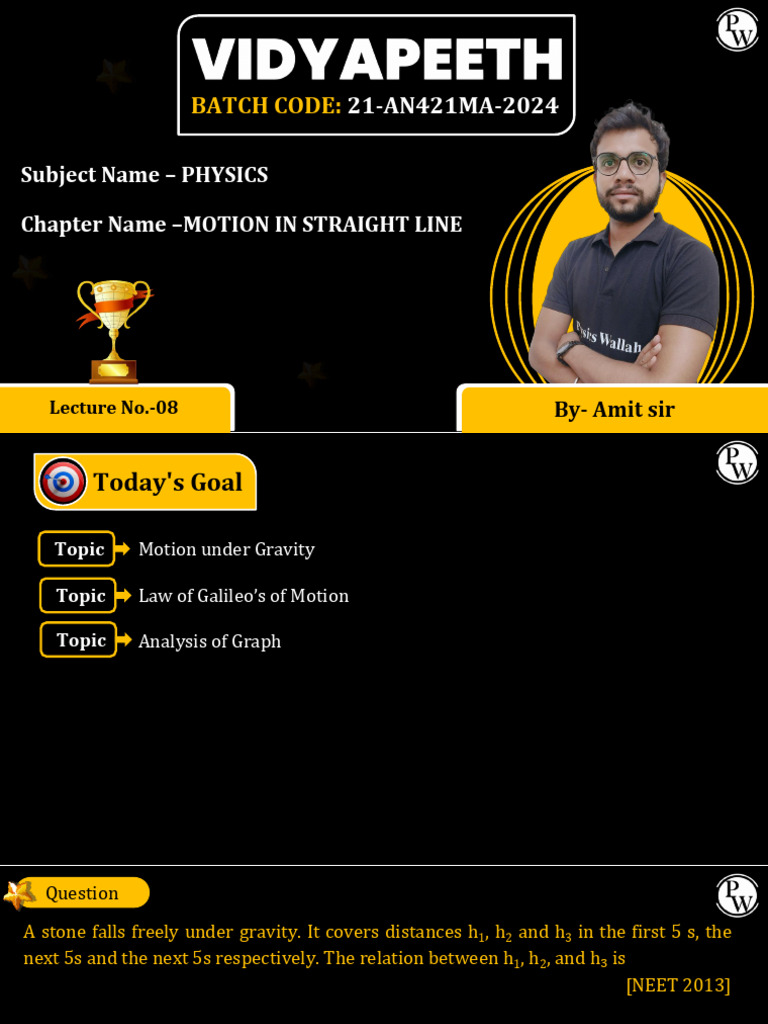 Lec-08 - Motion in Straight Line - Physics - AN421MA - Amit Sir - Chandan | PDF | Velocity ...