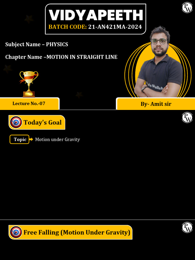 Lec-07 Motion in Straight Line Physics AN421MA Amit Sir Vinod | PDF | Mass | Physical Sciences