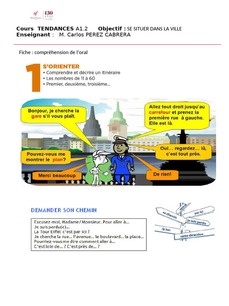 Sorienter A1 - 2 Lecon 1 Decrire Un Itineraire Juin 2024 | PDF